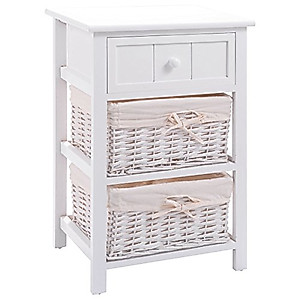 Giantex Nightstand with Drawers Wooden, W/ 2 Storage Baskets and Open Shelf for Bedroom, Bedside Sofa End Table (1, White)
