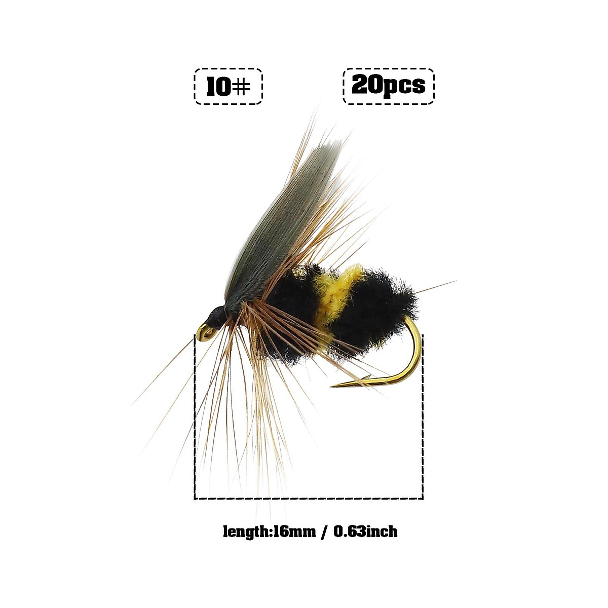 Create idea 20PCS Fly Fishing Lures Bionic Bee Baits Artificial Insect Lures Simulation Bass Lures for Trout Bass Salmon Fishing Tackle Fishing Gear