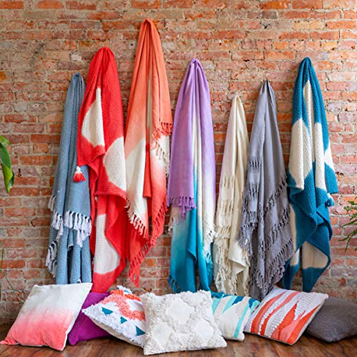 Refinery29 | Lennon Collection | Premium Cotton Textured Throw Blanket, Modern Fringe Design for Luxury Home Décor (50 x 70, Grey)