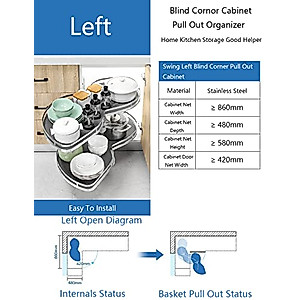 Left Swing Blind Corner Cabinet Pull Out Soft Close Kitchen Cabinet Shelf Organizer with 2 Tier Swing Tray for 860mm Cabinet, Left Handed Open