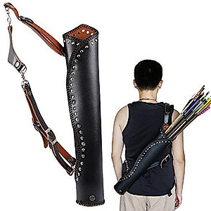 I-Sport Cow Leather Handmade Archery Back Shoulder Arrow Quiver Target Shooting Quiver for Arrows with Adjustable Straps