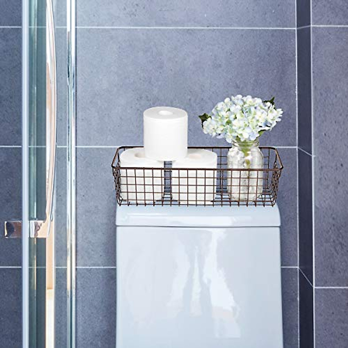 Farmhouse Decor Metal Wire Storage Organizer Bin Basket(2 Pack) - Rustic Toilet Paper Holder - Home Storage Organizer for Bathroom, kitchen cabinets,Pantry, Laundry Room, Closets, Garage (Bronze)