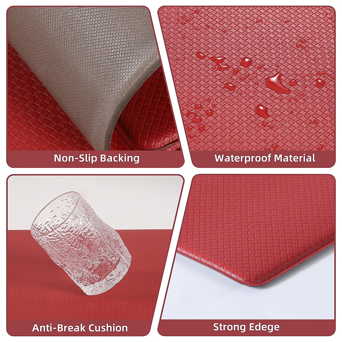 Cenivi 2PCS Kitchen Rugs, Red Kitchen Mat, 47 Inches Cushioned Anti-Fatigue Kitchen Rug, Kitchen Mats for Floor, Non-Slip Kitchen Rugs Sets of 2, Waterproof Kitchen Mat 17.3"×30"+17.3"×47"