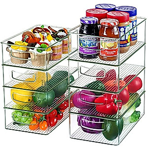 Qilinba Set Of 8 Stackable Pantry Organizer Bins, Clear Plastic Storage Bins for Home Edit Fridge Cabinet Organizing Storage Containers (4 Large and 4 Medium)