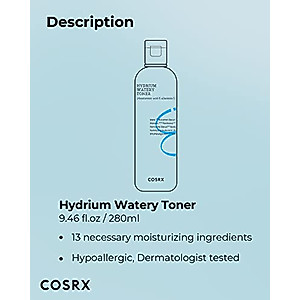 COSRX Hydrium Watery Toner, 150ml / 5.07 fl.oz | Hyaluronic Acid Moisture Toner | Korean Skin Care, Animal Testing Free, Paraben Free