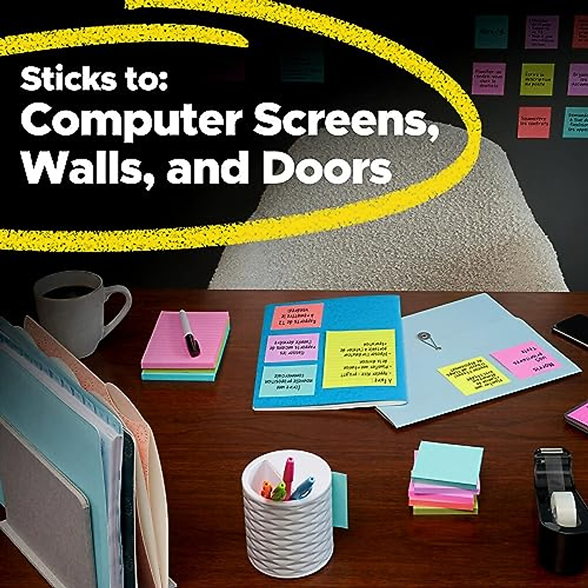 Post-it Super Sticky Notes, 24 Sticky Note Pads, 3 x 3 in., School Supplies, Office Products, Sticky Notes for Vertical Surfaces, Monitors, Walls and Windows, Canary Yellow