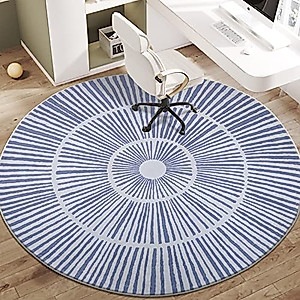 Lacomfy Modern Abstract Rug 5.2Ft Round Contemporary Area Rug Bedroom Rug Living Room Carpet Floor Rug Nonskid Soft Sherpa Rug for Dorm Dressing Room Decor Circle Play Mat for Kids, Blue