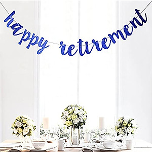 StarsGarden Happy Retirement Banner, I'm Retired, Goodbye Tension Hello Pension, Goodluck We Will Miss You Retirement Party Hanging Paper flag(Blue)
