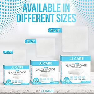 JJ CARE Sterile Gauze Pads 4" x 4" (Pack of 100), 12-Ply Cotton Gauze Pads, Individually-Wrapped Sterile Gauze Sponges, 100% Woven, Non-Stick Medical Gauze Pads for First Aid Kit & Wound Care