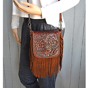 womens cross body bag western cowgirl floral tooled shopper purse brown