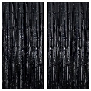 KatchOn XtraLarge Foil Black streamers - 3.2x10 Feet, Pack of 2 | Black Backdrop for Black Birthday Decorations | Black Backdrop Curtain, Black Fringe Backdrop for Graduation Decorations Class of 2024