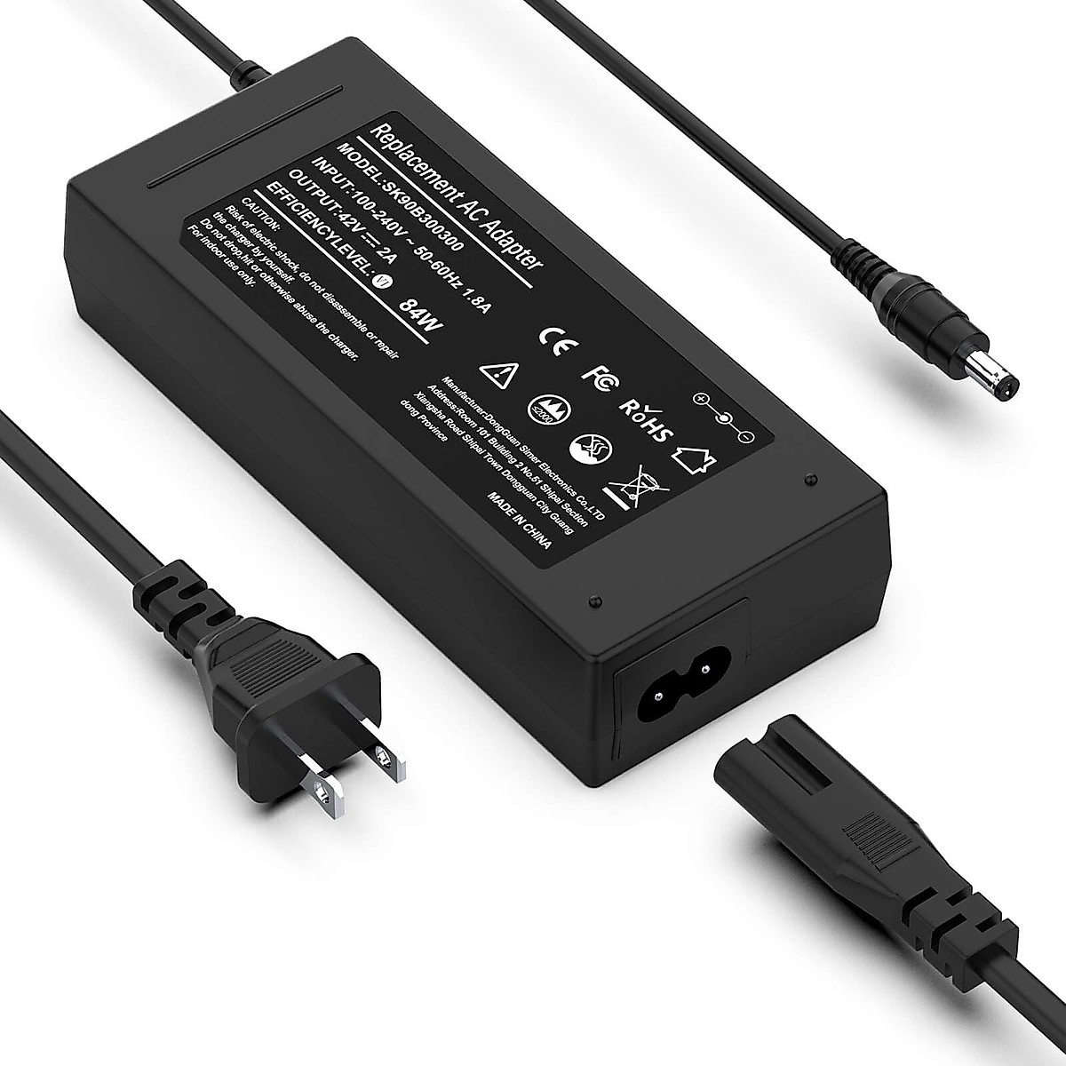 42V 2A Electric Scooter Charger for GOTRAX,PowerFast 1-Prong Inline Connector for 36V Pocket Mod,Diameter 5.5mm, 2.1mm