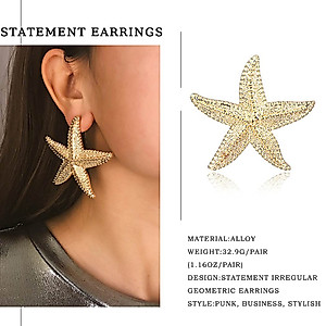 Aksod Starfish Earrings Large Gold Statement Big Star Earrings for Women Boho Fashion Beach Ear Jewelry Accessories (Style D)