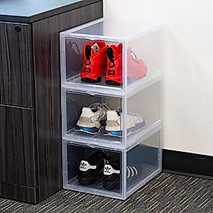 7Penn Plastic Shoe Boxes with Lids 3pk Clear and White - Shoe Storage Containers for Display - Stackable Shoe Organizer