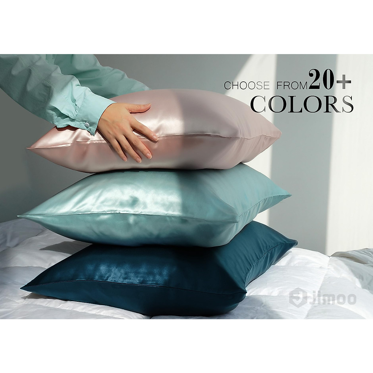 J JIMOO Natural 22 Momme 100% Mulberry Silk Pillowcase for Hair and Skin, Standard Size 20"X 26" Silk Pillow Case, Soft Smooth Cooling Premium Grade 6A Silk Pillow Cover with Zipper (Silver Grey 1pc)