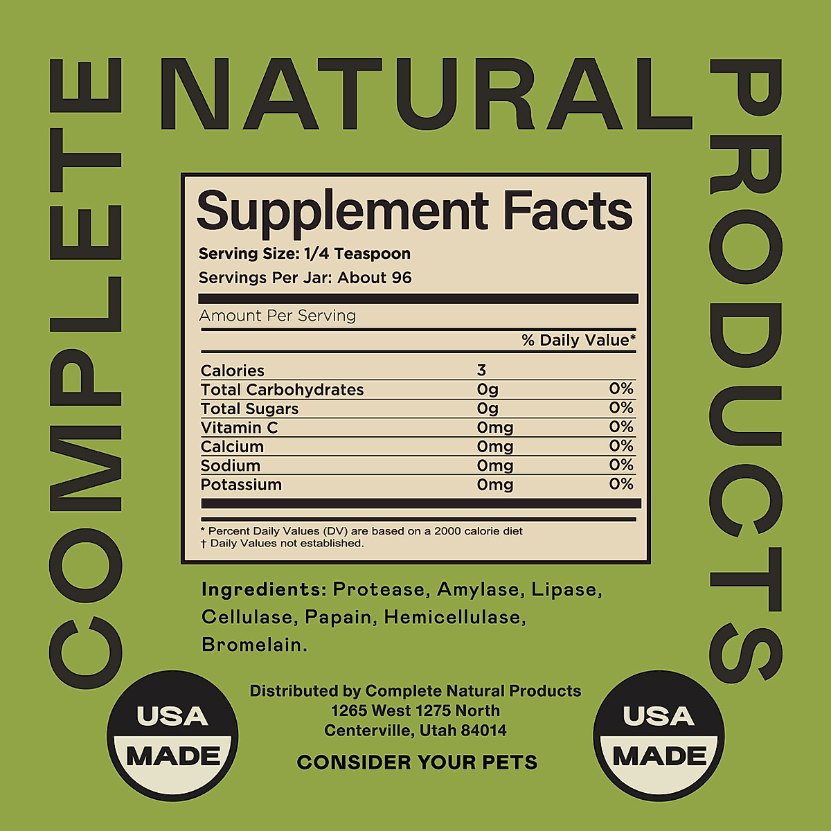 Complete Natural Products Digestive Enzymes for Pets - 4oz - Pure Plant Based Digestive Enzymes