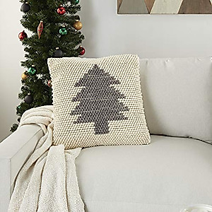 Mina Victory Holiday Xmas Tree Loops Ivory/Grey 20"X20" Throw Pillow