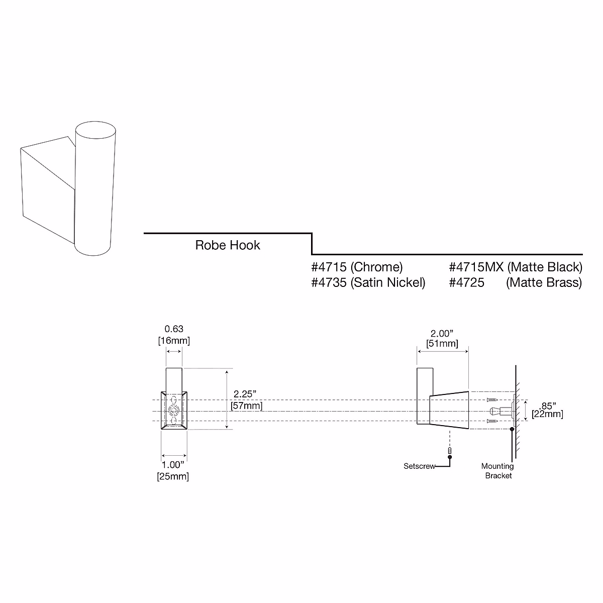 Gatco 4715 Bleu Robe Hook, Chrome