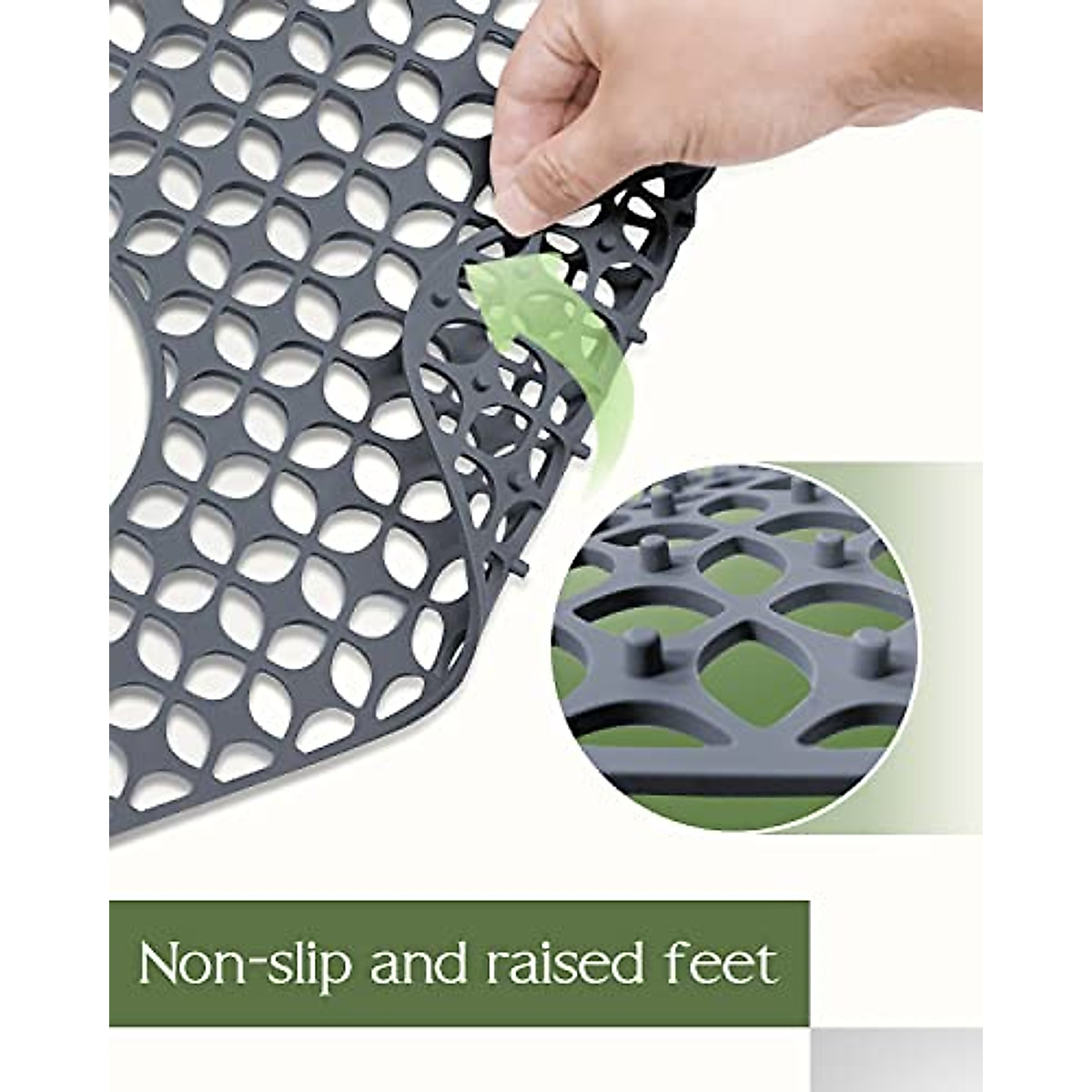 Silicone Sink Mat - Sink Protectors for Kitchen Sink Kitchen Sink Protector Grid Accessory Folding Non-slip Sink Mats Sink Rack for Bottom of Sink(1Pack - Rear Drain Mat - Grey,13.58 ''x 11.6 ''）