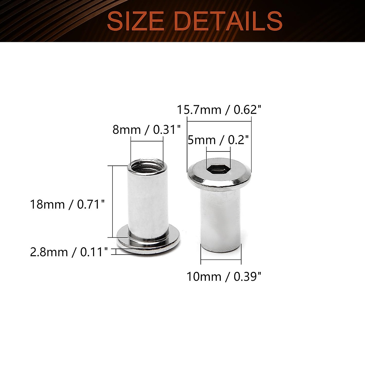 MroMax M8x18mm Nickel Plated Iron Insert Nut Rivet Hex Socket Head Nuts Screw Post Mounting for Furniture Installation Nickel Tone 30Pcs