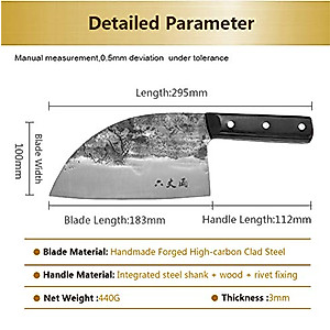 Professional Full Tang Traditional Forged Chinese Chef Knife Kitchen Knives High Manganese Steel Meat Cleaver Serbian Butcher Chopper Sharp Blade Slicer Slaughtering Knife for Family, BBQ or Camping