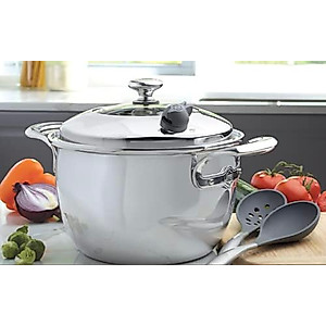 Princess House Vida Sana Stainless Steel 7-Qt. Pot Dutch Oven 5-Ply with Nutri-Steam Valve Signals When Cookware Reaches the Proper Temperature Offering the Option to Position the Valve for Healthier or Traditional Cooking.