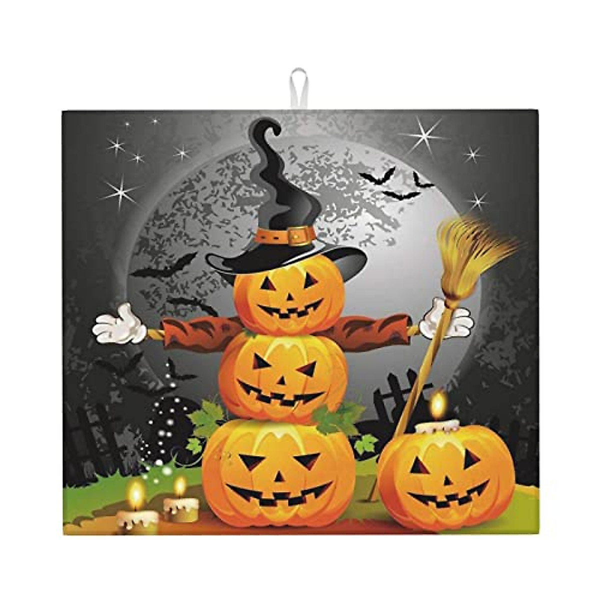 Halloween Pumpkins Printed Drying Mat For Kitchen Ultra Absorbent Microfiber Dishes Drainer Mats Non-Slip Silicone Quick Dry Pad - 18 X 16inch