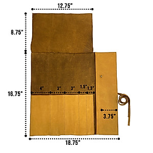 Weatherproof, Rustic Knife Roll Case (5 pockets) Handmade from Suede Leather - Compact Carry On Bag for Traveling Chefs & Cooks, Kitchen Tool Storage Organizer :: Old Tobacco
