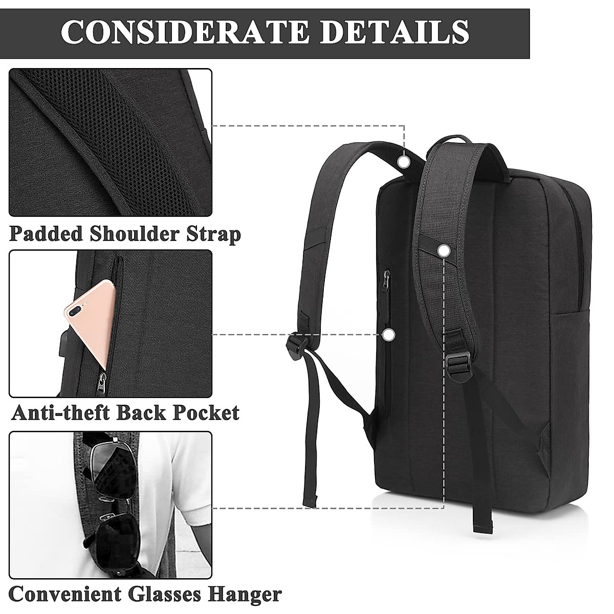 VASCHY 17 inch Laptop Backpack for Men with USB Port Lightweight Slim Business Backpack