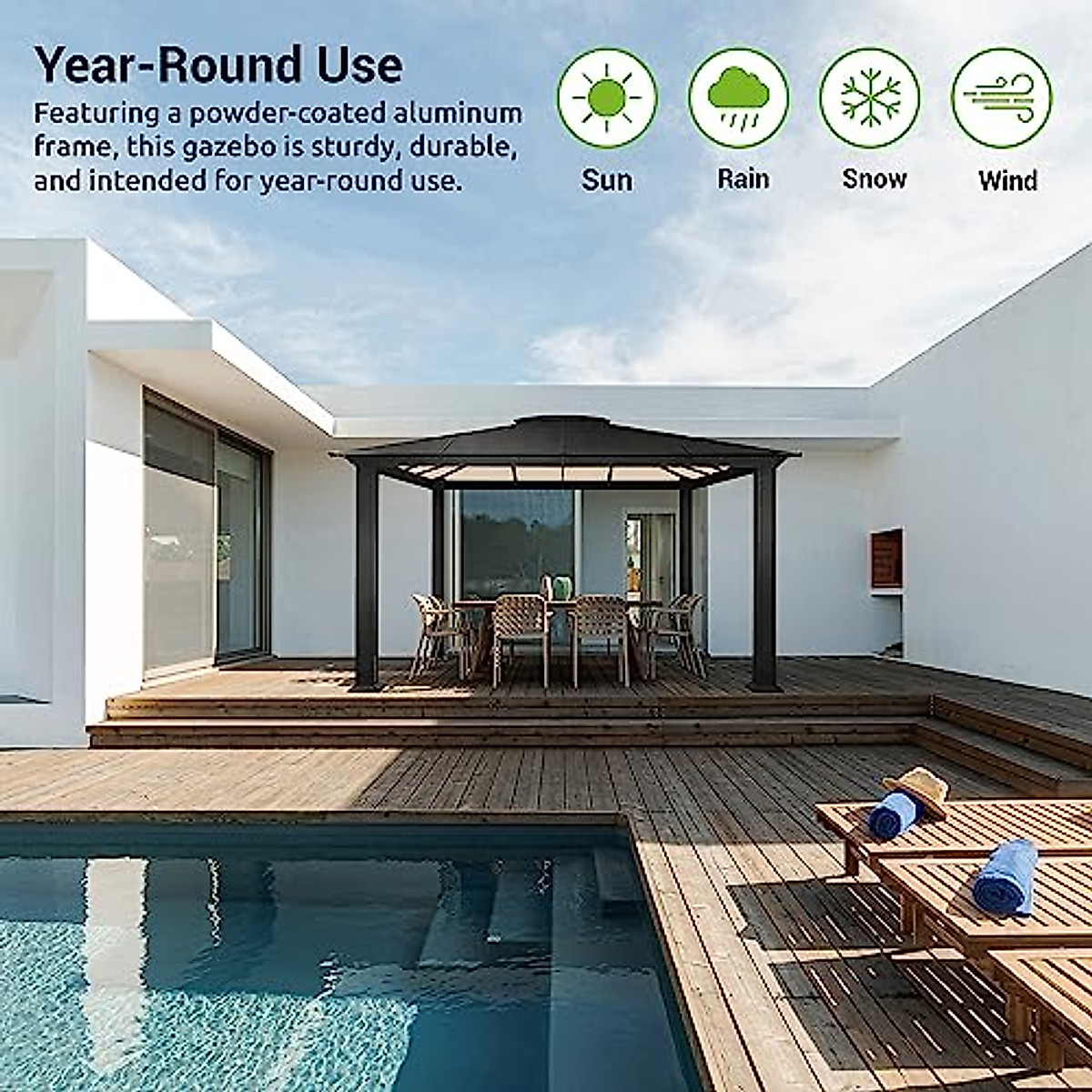 PARAGON OUTDOOR 12’ x 14’ Santa Monica Hard Top Gazebo, Black Powder-Coated Aluminum Frame Permanent Gazebo for Patio, Porch, Garden, Lawns, Parties