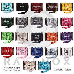 Ravenox Natural Twisted Cotton Rope | (Black)(1/2 Inch x 10 Feet) | Made in The USA | Strong Triple-Strand Rope for Sports, Décor, Pet Toys, Crafts, Macramé & Indoor Outdoor Use