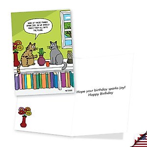 NobleWorks Assorted 3 Pack of Cats Humor Birthday Cartoons Greeting Cards with Envelopes (3 Designs, 1 Each) Cat Laughs VC2805BDG-C1x3
