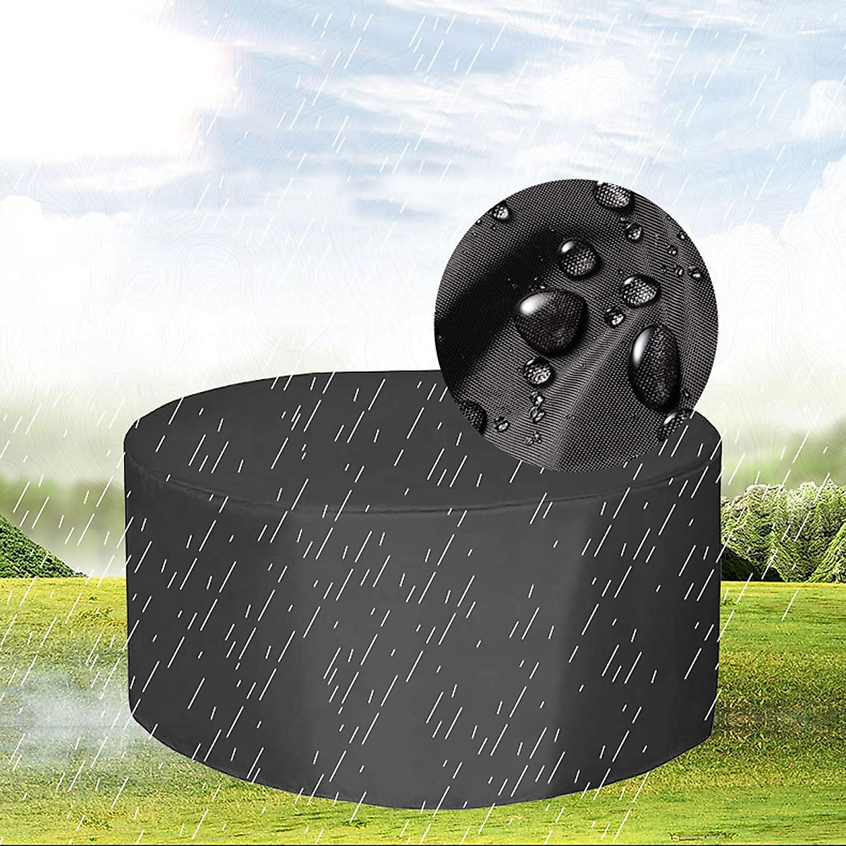 Patio Furniture Cover Waterproof 73" D x 43" H, 420D Oxford Cloth Cover Outdoor Table and Chair Covers, Heavy Duty Round Table Cover, Large Furniture Protector with Air Vent and Handles