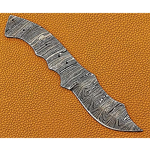 9" Long Dao Blade, Hand Forged Ladder Pattern Damascus Steel Blank Blade, 4.5" Long Blade with 4" Cutting Edge, 4.5" Finger Serrated Scale with 5 pin Holes