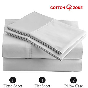 COTTON ZONE 800 Thread Count 100% Egyptian Cotton Sheet Set,Luxurious Soft,Breathable Sateen Weave,Lightweight,Tailor Made Product,5 Star Hotel Quality, Year - Round Sheets(3 Piece,Twin,Silver)