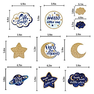 Twinkle Twinkle Little Star Baby Shower Decorations Hanging Swirls, 40 Pcs NO-DIY Over The Moon Baby Shower Decorations, Moon and Stars Baby Shower Whirls Glitter Foil Ceiling Swirls