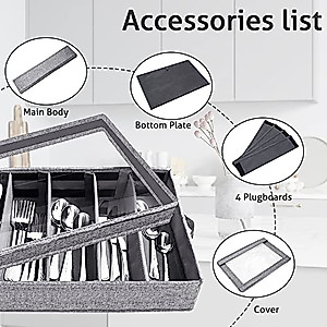 VERONLY Silverware Storage Box - Flatware Case Chest Box, 5 Compartment Tableware Cutlery Container with Removable PVC Lid and Easy to Carry Handles,Large Capacity Utensils(Light Grey)