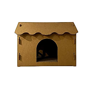 SVY Cozy Cat House with Scratcher Pad, Made of Corrugated Cardboard, Ideal for Cats & Kittens & Small Dogs & Small Animals. (Castle)