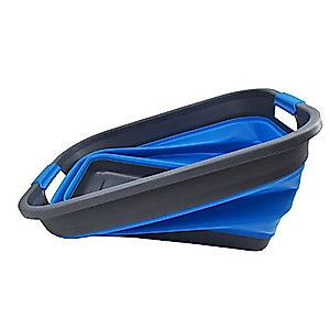 SAMMART 36L (9.5 gallon) Collapsible Plastic Laundry Basket-Foldable Pop Up Storage Container/Organizer-Portable Washing Tub-Space Saving Hamper, Water capacity: 28L(7.4 gallon) (1, Grey/Blue)