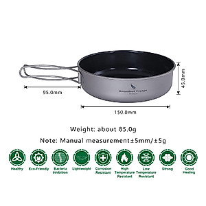 Boundless Voyage Camping Titanium Non-Stick Pan with Folding Handle Ultralight Outdoor Ceramic Coating Frying Pan Small Portable Picnic Hiking BBQ Cookware (Ti2067C-L-18CM)