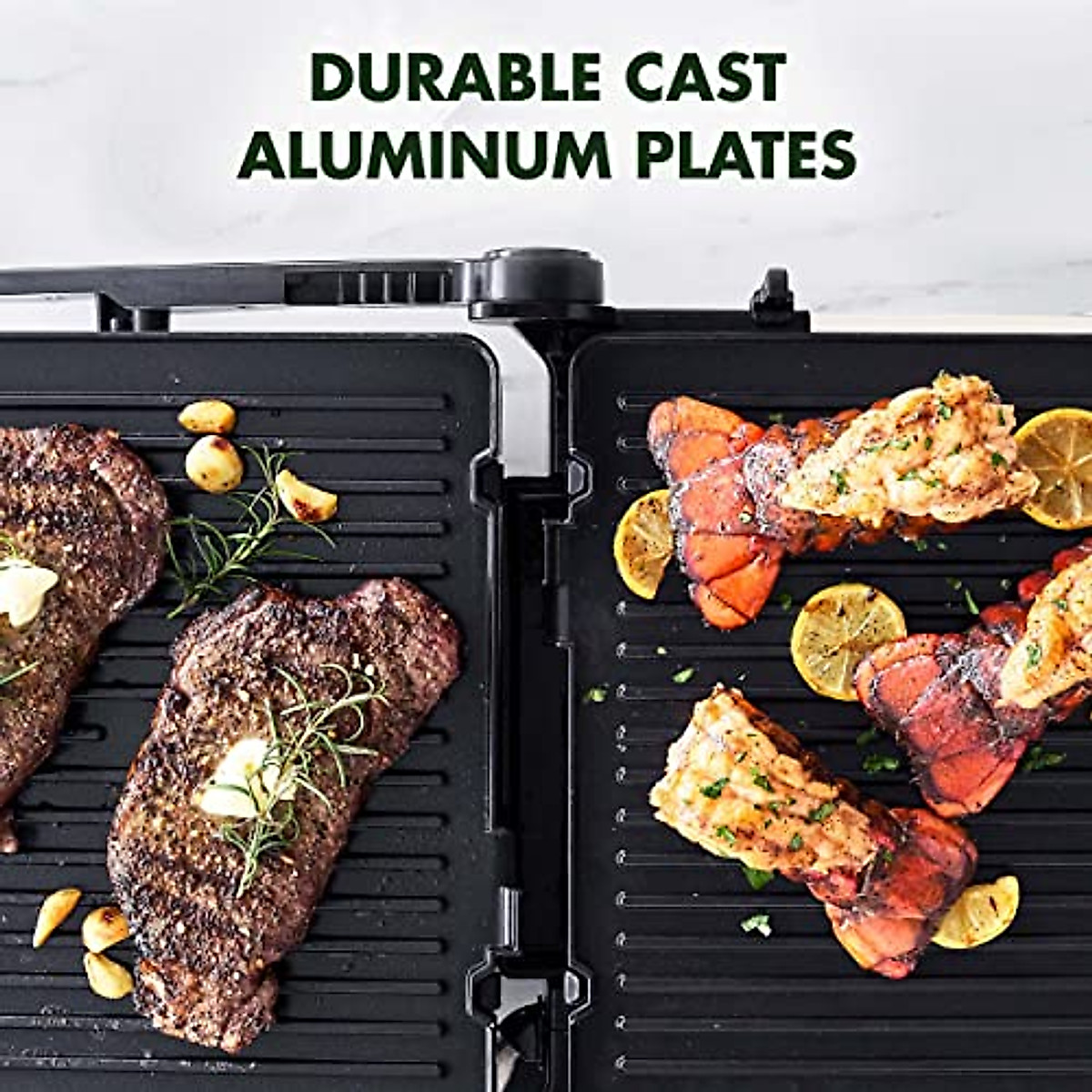 GreenPan Elite 7-in-1 Multi-Function Contact Grill & Griddle, Healthy Ceramic Nonstick Aluminum, Grill & Waffle Plates, Adjustable Shade & Shear, Closed Press/Open Flat Surface, PFAS-Free, Cream White