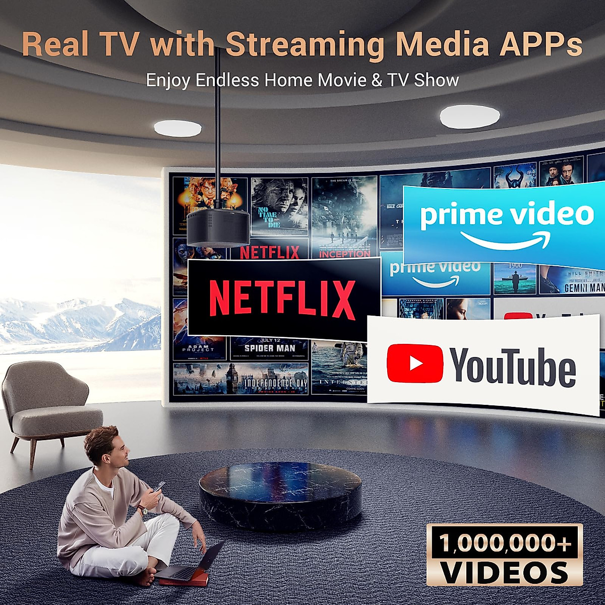 HAPPRUN 4K Projector, [Auto Focus/Keystone] Android TV Projector with WiFi and Bluetooth, Netflix/YouTube/Prime Video Officially-Licensed, Native 1080P 800ANSI Movie Projector Dolby Audio Home Theater