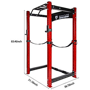 Signature Fitness SF-3 1,500 Pound Capacity 3” x 3” Power Cage Squat Rack, Includes J-Hooks and Safety Straps, Other Optional Accessories, Red