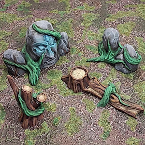 3D Vikings Magical Forest - 4-Piece Mystical Trees and Carved Rock, 28/32mm Scale, Tabletop RPG Terrain
