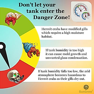 SunGrow Hermit Crab Thermometer & Hygrometer for Terrariums and Reptile, Analog Gauges, Measures in Fahrenheit & Percent, White, 1 Pc per Pack