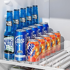 LAMU Drink Organizer for Fridge, Soda Can Organizer Dispenser for Refrigerator with Automatic Pusher Glide, Width Adjustable Clear Dividers Can Holder for 6-20oz Beverage, 15''D x16.6''W, 5 Rows
