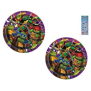 TMNT Teenage Mutant Ninja Turtles Birthday Party Supplies Bundle includes 16 Dessert Cake Paper Plates and 1 Dinosaur Sticker Sheet