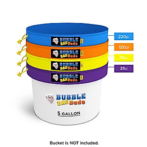 BUBBLEBAGDUDE Bubble Bags 5 Gallon 4 Bags Set - Herbal Ice Bubble Bag Essence Extractor Kit - Plant & Herb Extraction Bubble Bags with 10 x 10” Pressing Screen & Storage Bag (220 to 25-Micron Bags)