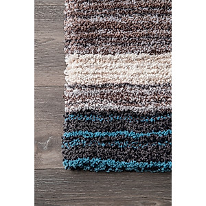 nuLOOM Drey Striped Shag Area Rug - 3x5 Accent Shag Rug Casual Blue Multi/Brown Rugs for Living Room Bedroom Dining Room Nursery Entryway