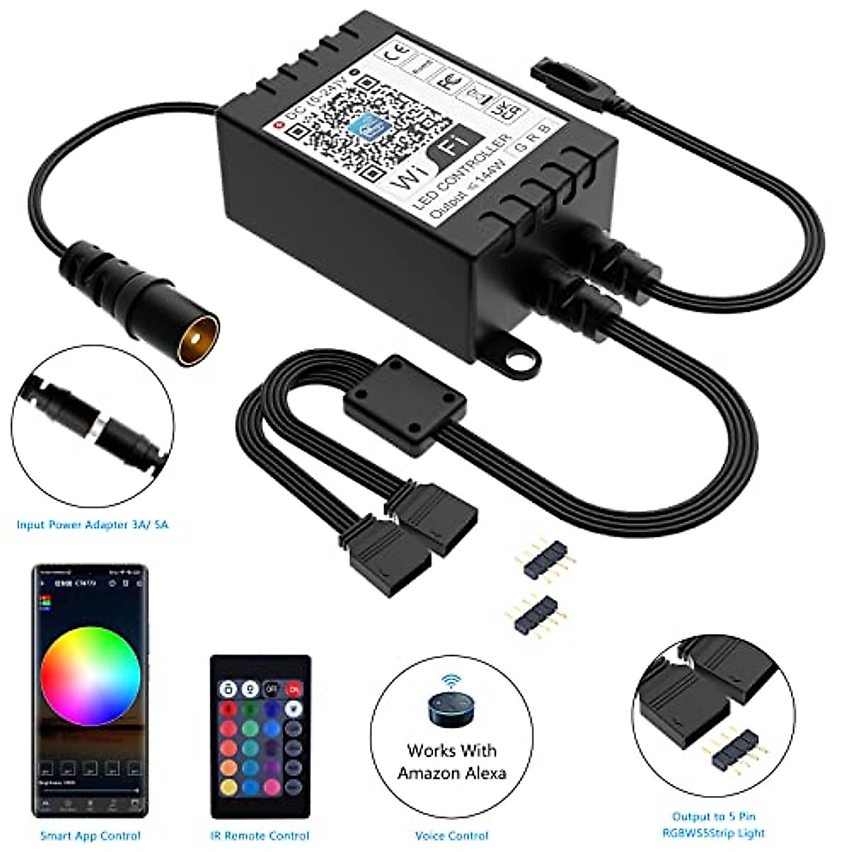 MIHEAL WiFi Wireless Smart LED Controller with 24 Keys Remote for RGB LED Strip Lights, Compatible with Alexa Google Home IFTTT, Support Android iOS System